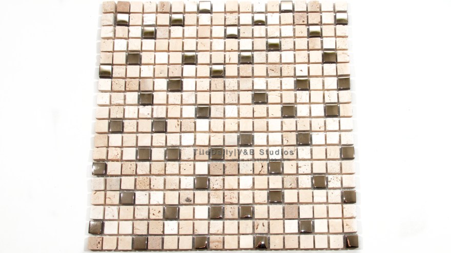Small Square Travertine and Silver Glass Mosaic – tiledaily