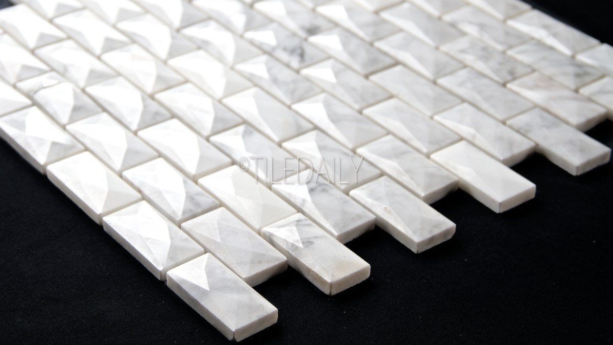 White Carrara Beveled Diamond Brick Mosaic – tiledaily