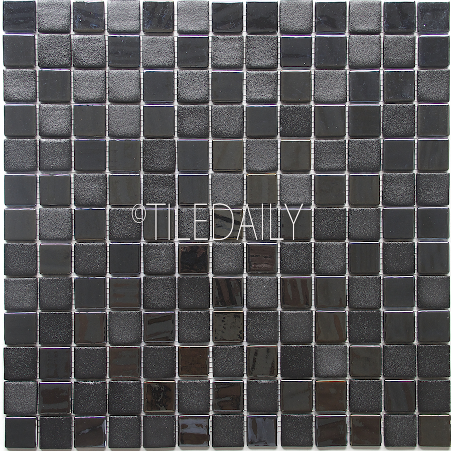 Iridium Square Glass Mosaic, Black – tiledaily